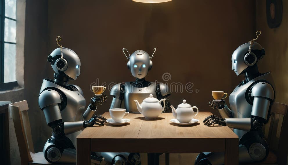 Robots Enjoying a Tea Break Together Stock Image - Image of ...