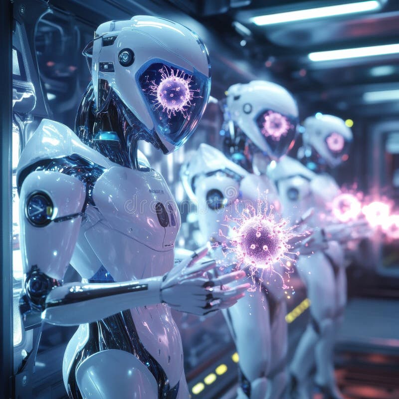 Robots Working in a High Tech Lab To Neutralize Viruses with Advanced ...