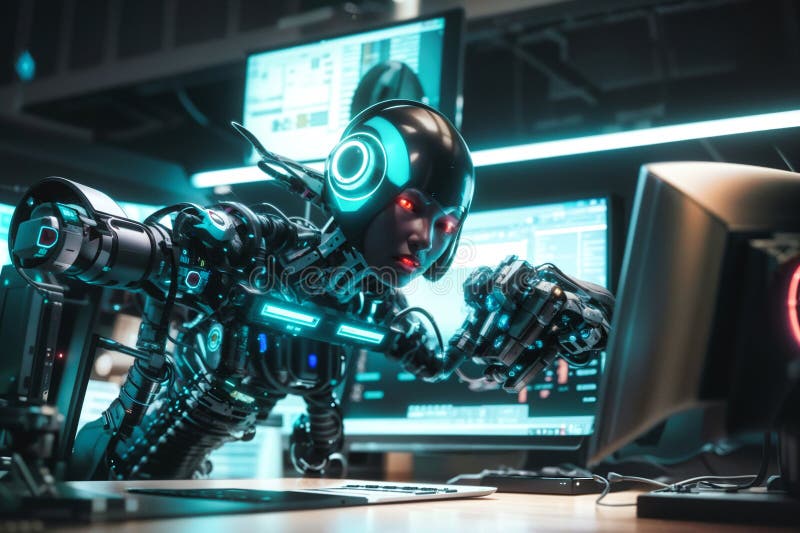 Robots Evolving Through Self Learning Concepts Of Artificial Intelligence Stock Illustration