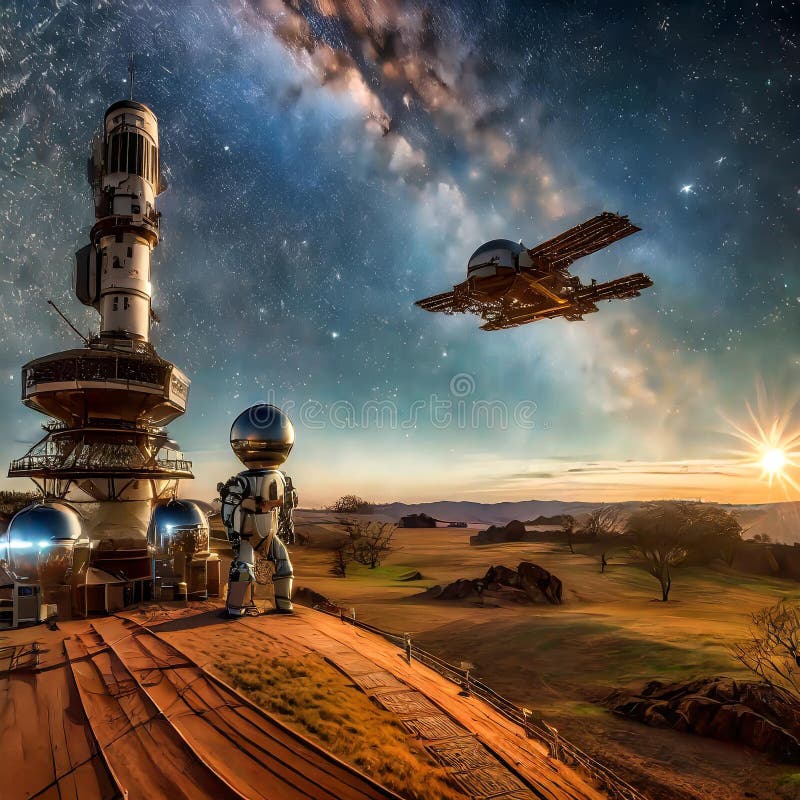 Robots Explore the Planet Mars Stock Illustration - Illustration of ...