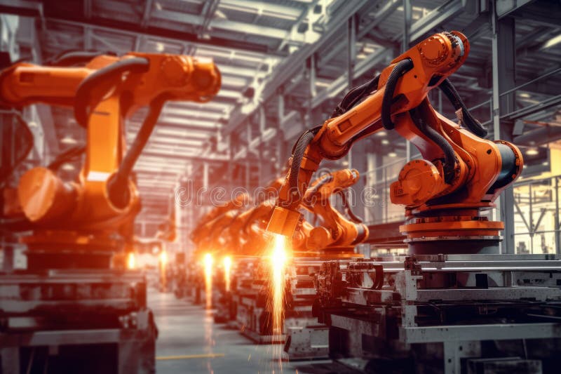 Robots in a Factory Doing Work Stock Image - Image of robots ...