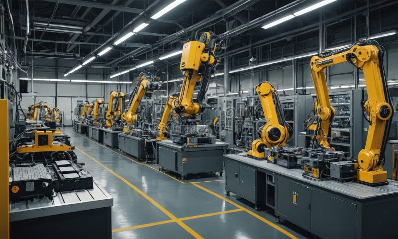 Robots in factory stock illustration. Illustration of machine - 330485117