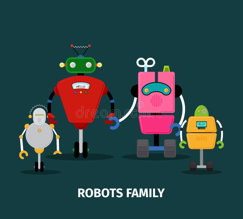 Robots family with kids stock vector. Illustration of automation - 86877006