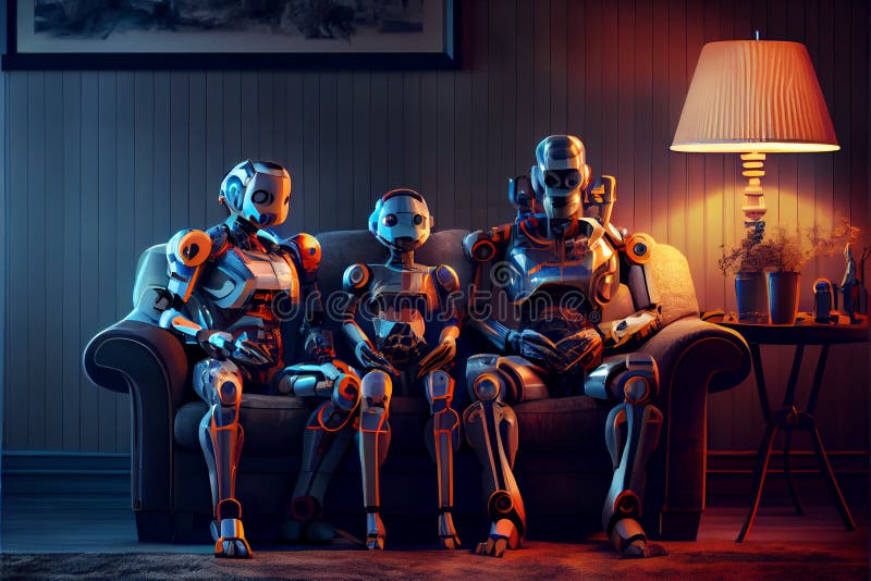 Robots Family Sitting in Their Living Room. Futuristic Concept. Stock ... Robots Family Sitting in Their Living Room. Futuristic Concept. Stock ...