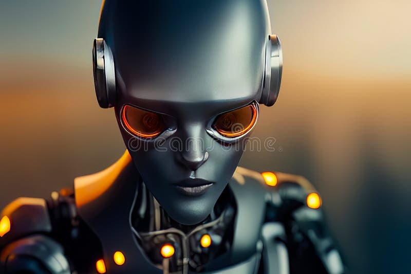 Robots in a Futuristic Room with Neon Lights. Holographic Style ...