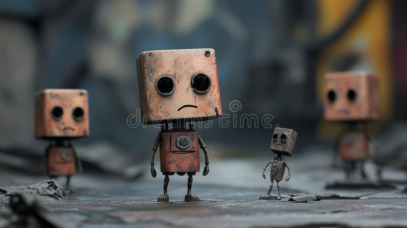 Robots Gather in a Desolate Urban Landscape Expressing Emotions Amidst ...