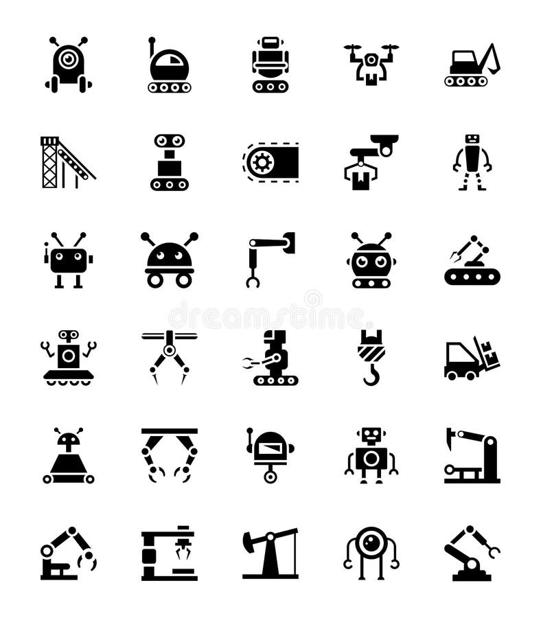 Robots Glyph Icons stock illustration. Illustration of bionic - 123152069