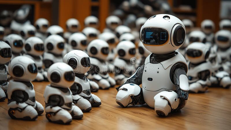 Robots in a group meeting stock illustration. Illustration of ...