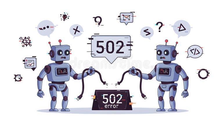 Robots Handling 502 Error with Broken Connection Stock Illustration ...