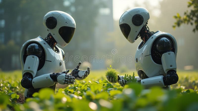Robots in Harmony with Nature Stock Photo - Image of collaboration ...