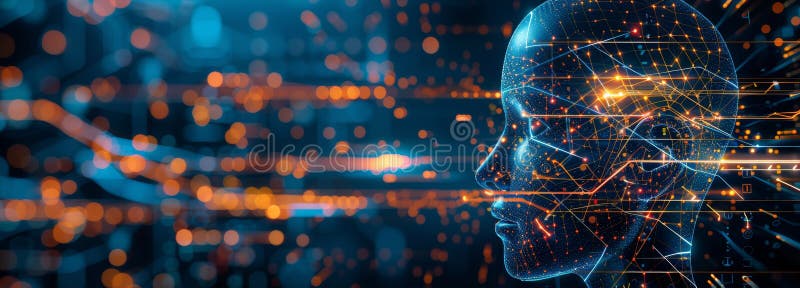 Futuristic Robot Head with Interface Background Stock Photo - Image of ...