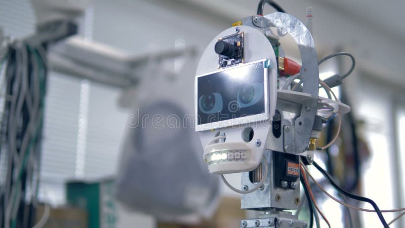A Robots Head with a Working Screen Showing Blinking Eyes. Stock ...