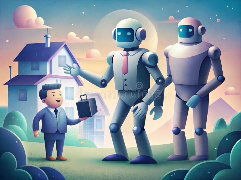 Robots Helps People To Sell Property Stock Illustration - Illustration ...