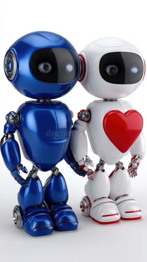Robots Holding Hands Displaying Red Heart Romantic Robotics Concept ...