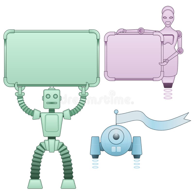 Robots holding signs stock vector. Illustration of holding - 14441492