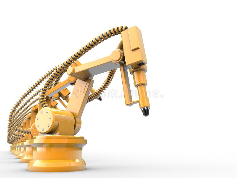 Robots Industriels Sur Le Rendu Blanc Du Fond 3D Illustration Stock ...
