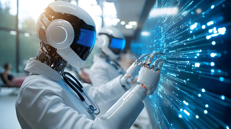 Robots Interacting with Digital Data in a Modern Technology Hub ...