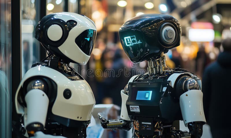 Robots Interacting, Showcasing Advanced Technology and Design, Humanoid ...