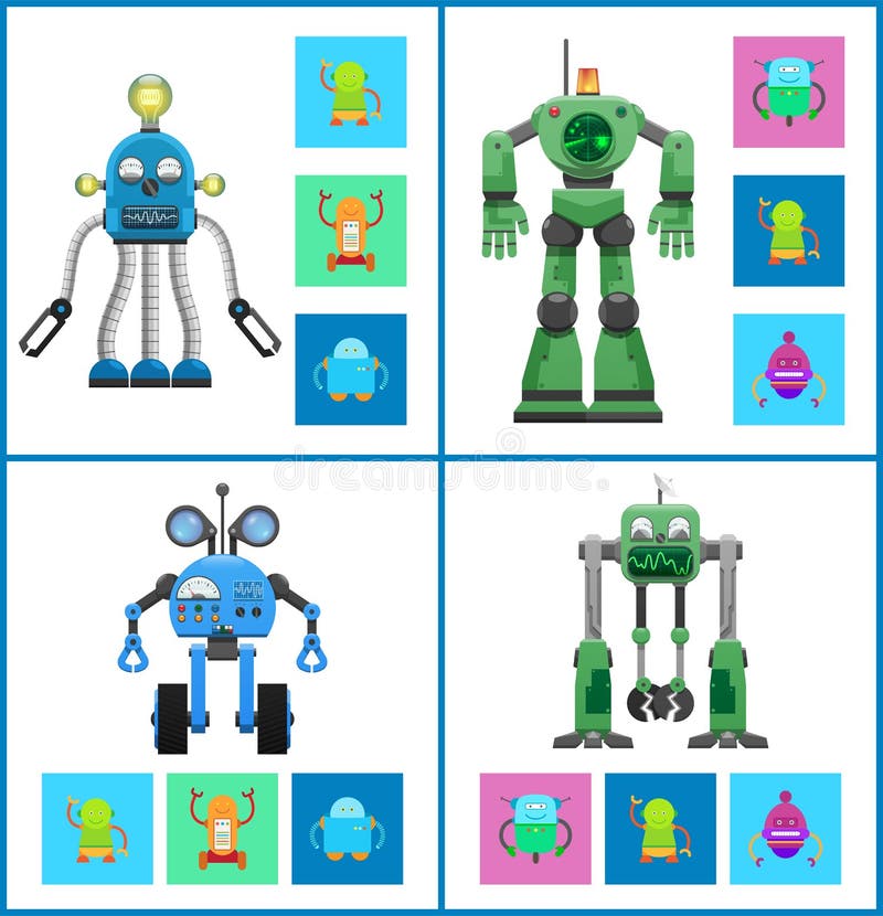 Robots with Light Indicators and Detectors Panel Stock Vector ...
