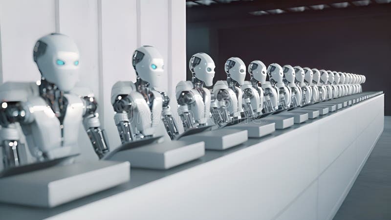 Robots Lined Up on a Counter Stock Video - Video of engineering, robots ...