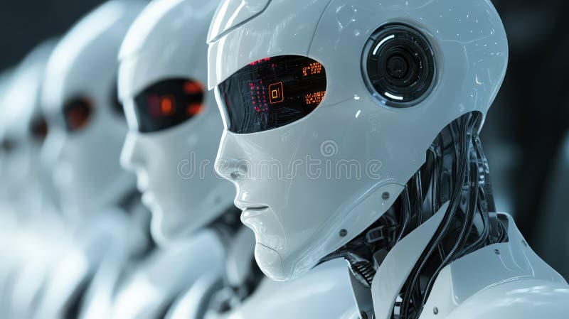 Robots Lined Up in a Futuristic Setting Showcasing Advanced Technology ...