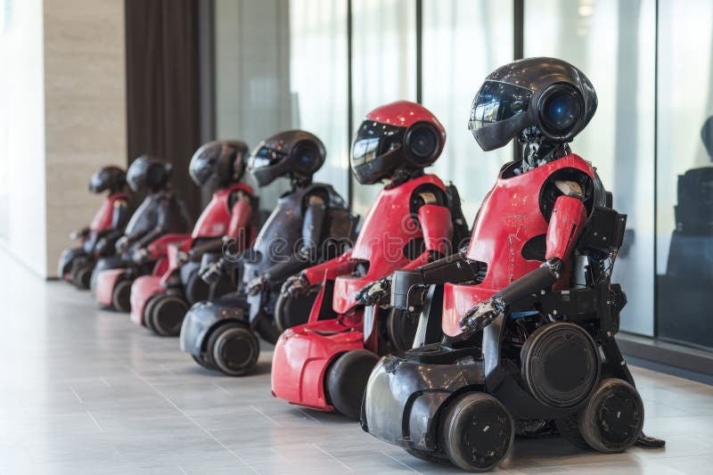 Robots Lined Up in a Modern Interior Space Ready for Tasks and ...