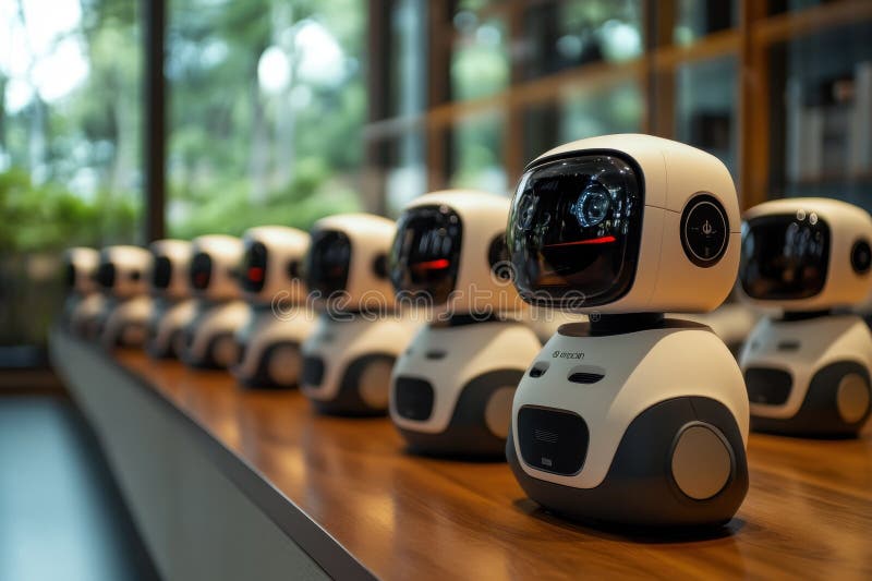 Robots Lined Up in a Modern Setting, Showcasing Advanced Technology and ...