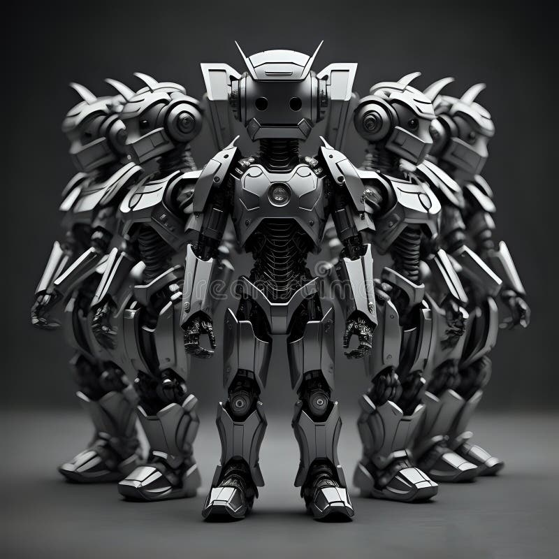 Robots Lined Up Ready To Attack- Generated by Ai Stock Illustration ...