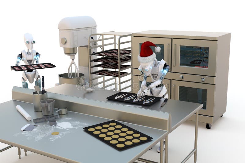Robots Making Holiday Cookies Stock Illustration - Illustration of ...
