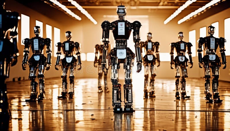 Robots Marching in Formation Stock Image - Image of group, automation ...