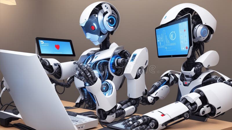 Robots Modernos Que Utilizan Computadoras Stock de ilustración ...