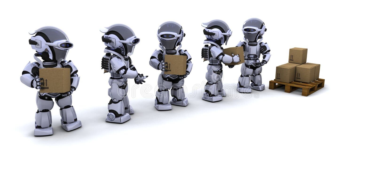 Robots pulling on a rope stock illustration. Illustration of ...