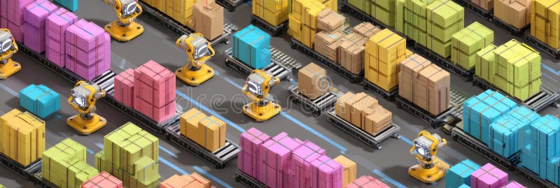 Warehouse Robots Efficiently Organizing Colorful Shipping Boxes in an ...