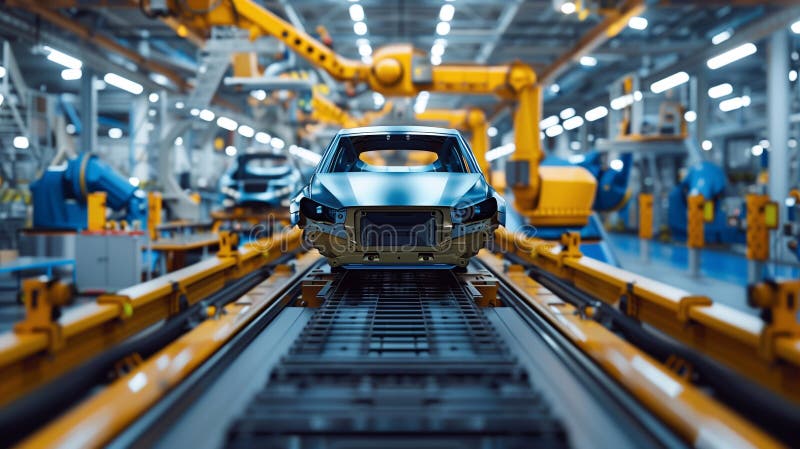 Robots Operate Along the Assembly Line, Constructing Vehicles in a High ...