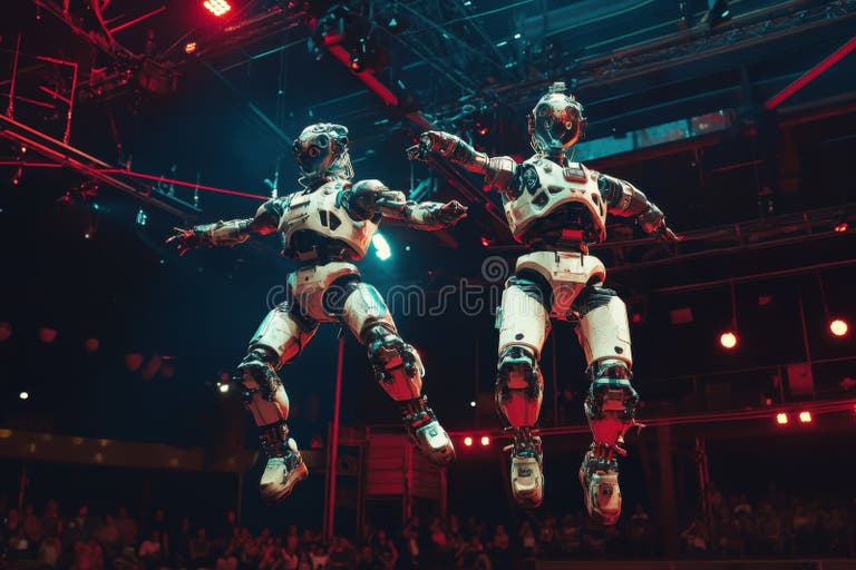 Robots Perform an Acrobatic Dance Routine in a High-tech Arena during a ...
