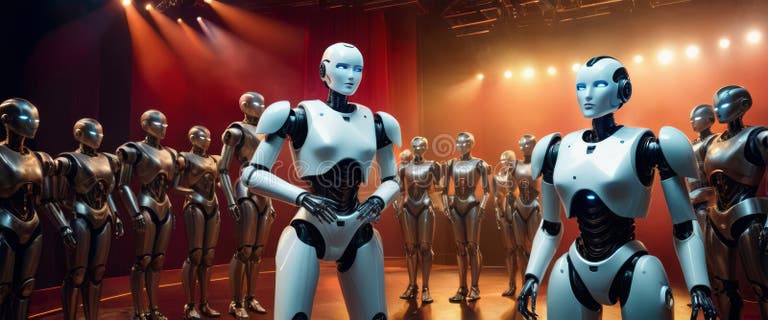 Robots Performing on Stage at a Tech Expo Stock Illustration ...