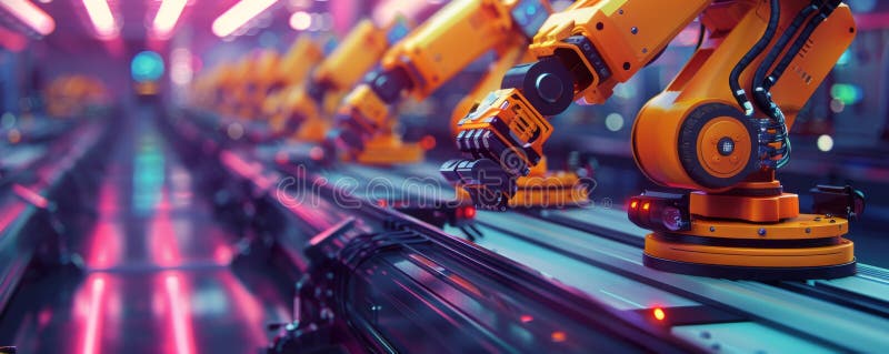 Robots on a Production Line, Assembling Electronics, Automated Process ...