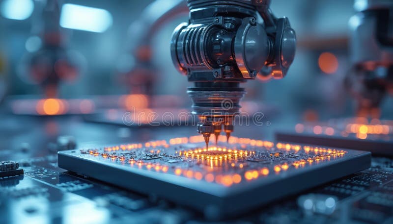 Robots Remove Chips from Silicon Wafer, Place on Base in Factory ...