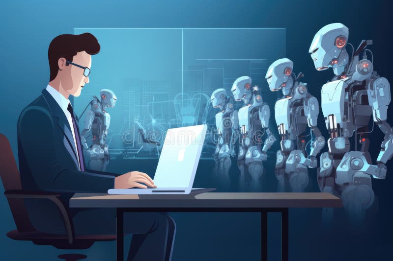 Robots Replace People Work. Job Interview. Stock Photo - Image of ...