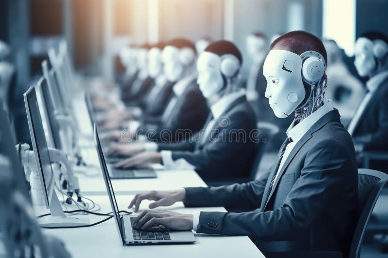 Robots Replace People Work. Job Interview. Stock Image - Image of ...