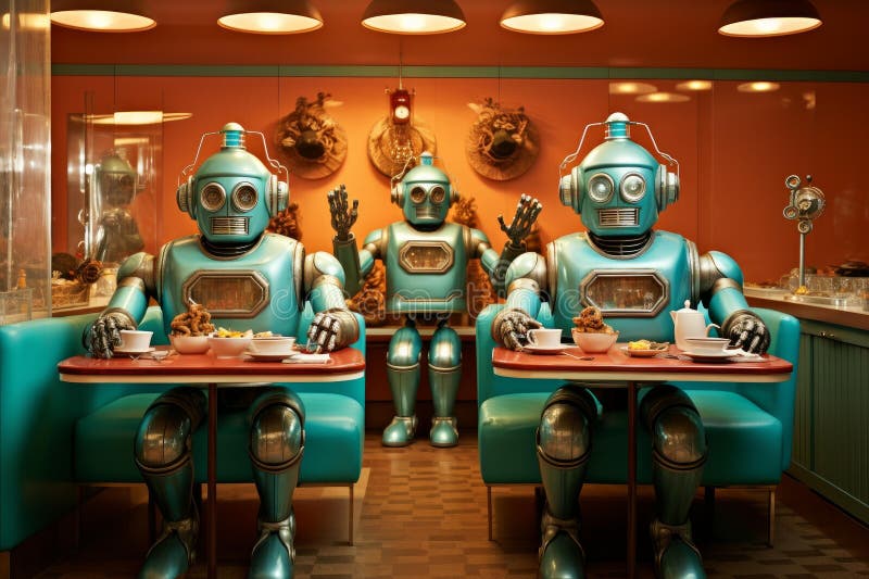 Robots Restaurant Serving. Generate Ai Stock Image - Image of cyber ...