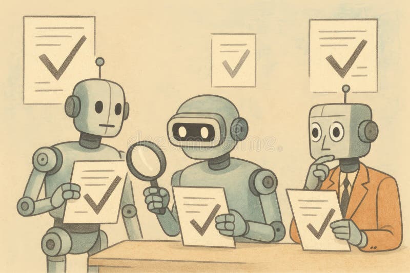 Robots Reviewing Documents Teamwork Efficiency Stock Illustration ...