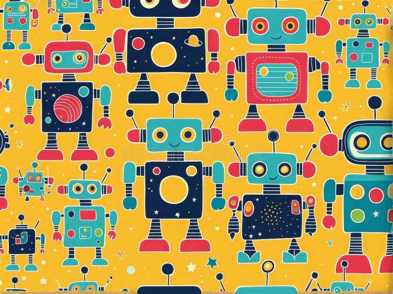 Robots and Robot Seamless Pattern Stock Illustration - Illustration of ...