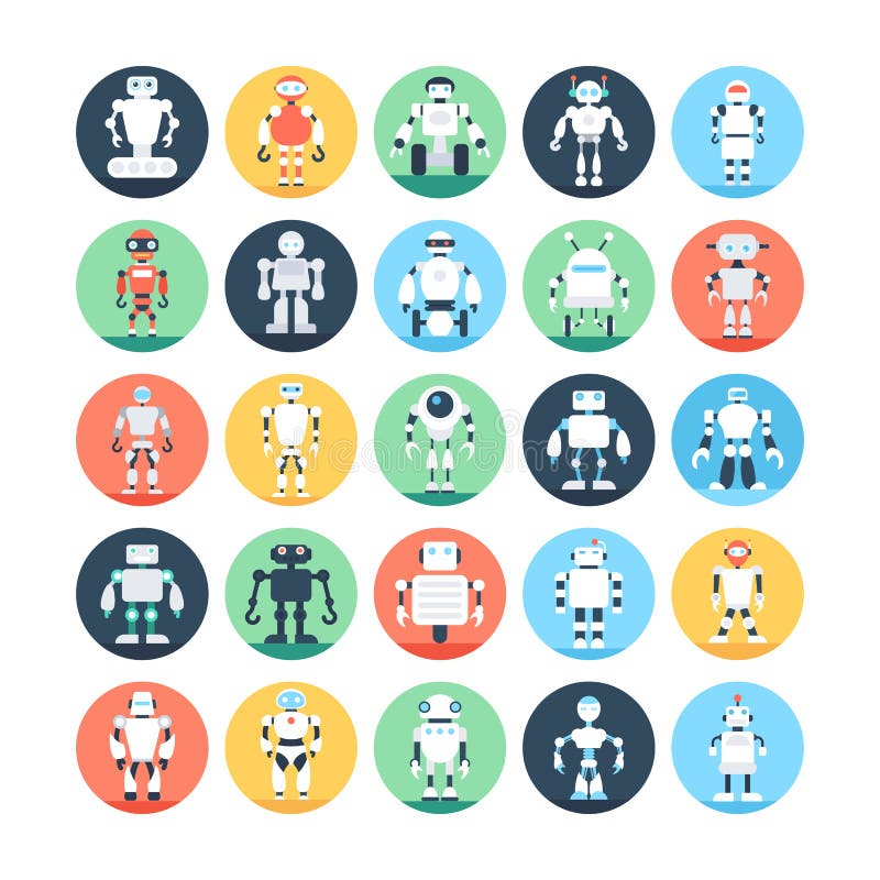 Robots, Robotics Colored Vector Icons 3 Stock Illustration ...