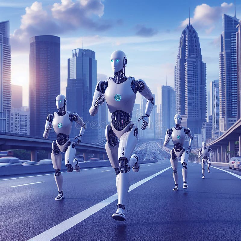 Robots are Running in the City Road Stock Vector - Illustration of ...