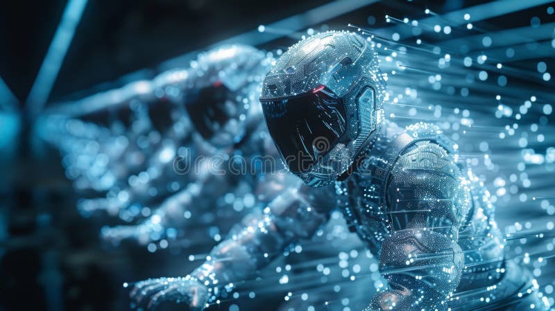 Robots Running at High Speed. 3d Illustration Stock Illustration ...