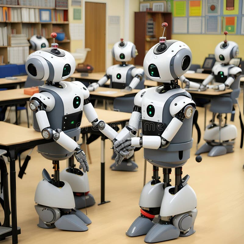 Robots are in School Classrooms Stock Illustration - Illustration of ...