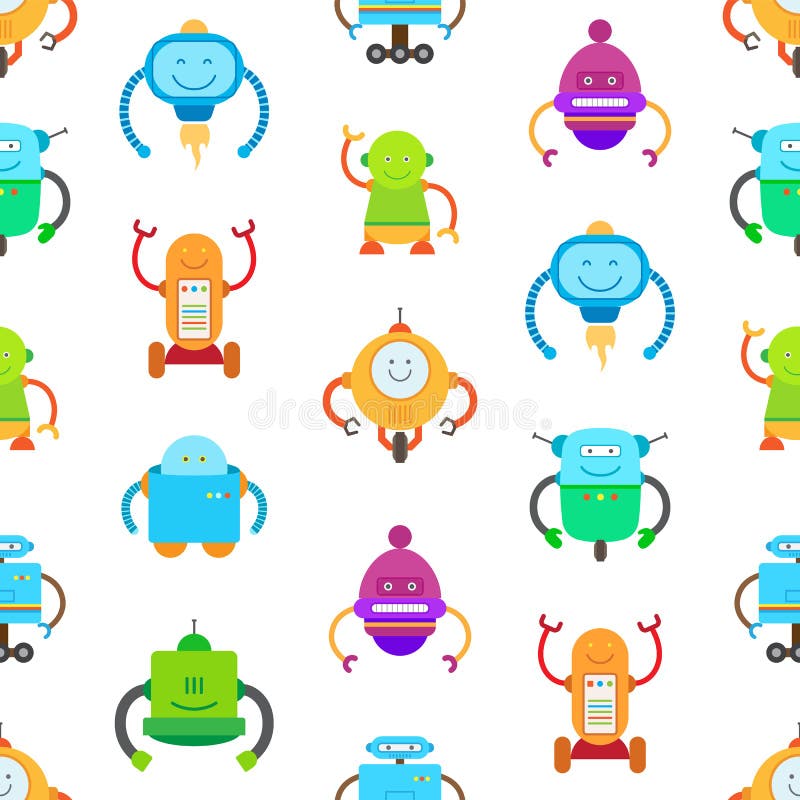 Robots and Seamless Pattern Vector Illustration Stock Vector - Illustration of cyber, machine ...