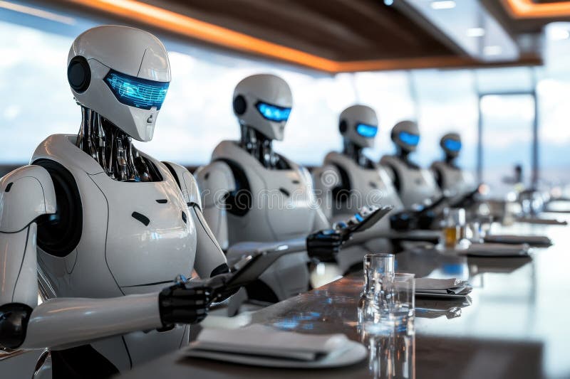 Robots Serving at a Futuristic Restaurant in a High-rise Setting during ...