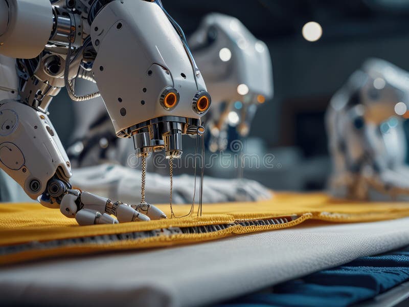 Robots Sewing Fabric. Futuristic Manufacturing Processes Stock Image ...